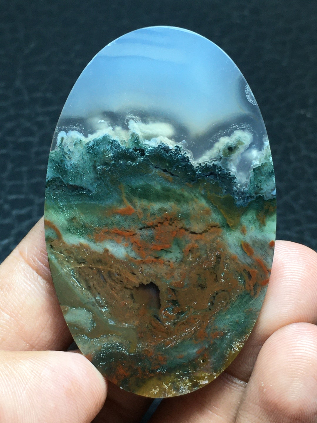 Scenic Moss Agate Cabochon 58x35x7 Mm - Etsy