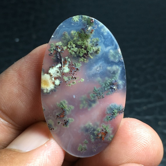 Scenic Moss Agate Cabochon 36 X 21 X 4 Mm Etsy