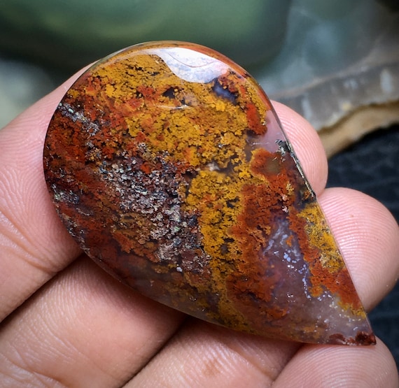 Orange Moss Agate Cabochon 46 X 27 X 7 Mm Etsy UK