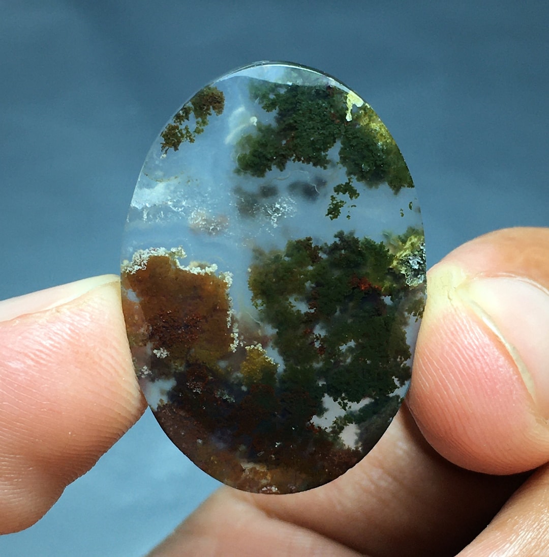 Scenic Moss Agate Cabochon 31x21x4 Mm - Etsy