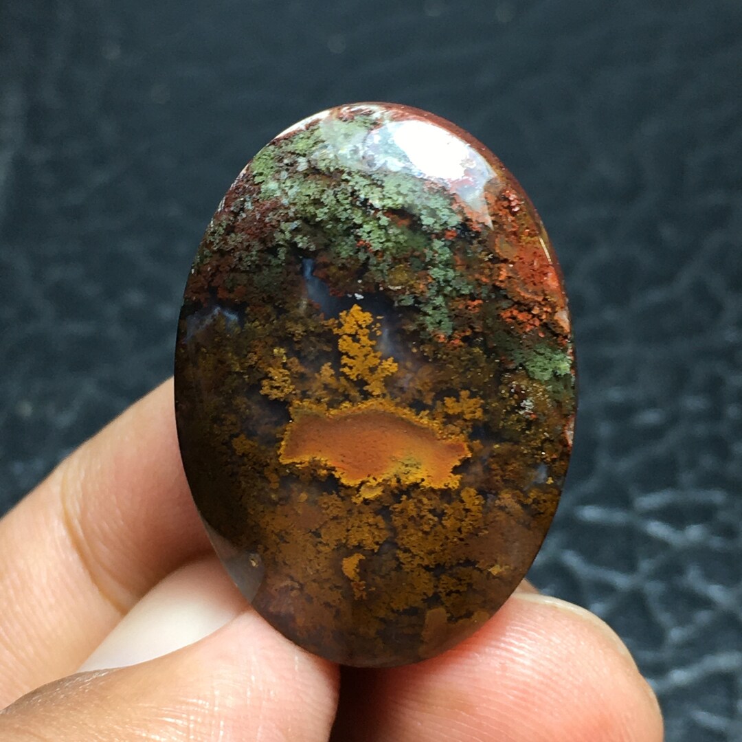 Scenic Moss Agate Cabochon 29x21x6 Mm - Etsy