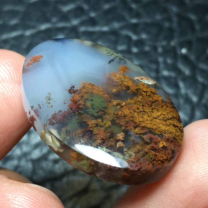 Moss Agate With Dendritic Cabochon 34x24x6 Mm - Etsy