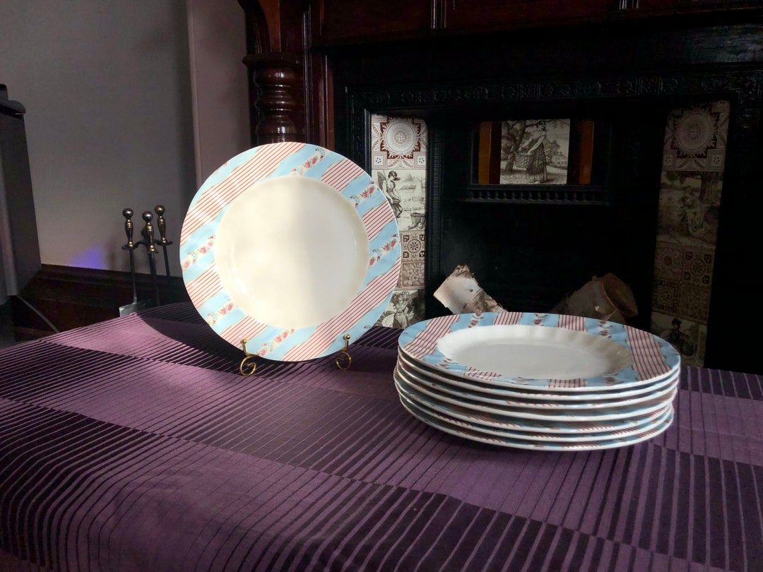 Vintage Plates - Set of 8 Johnson Brothers Farmhouse Chic (silky Stripe ...