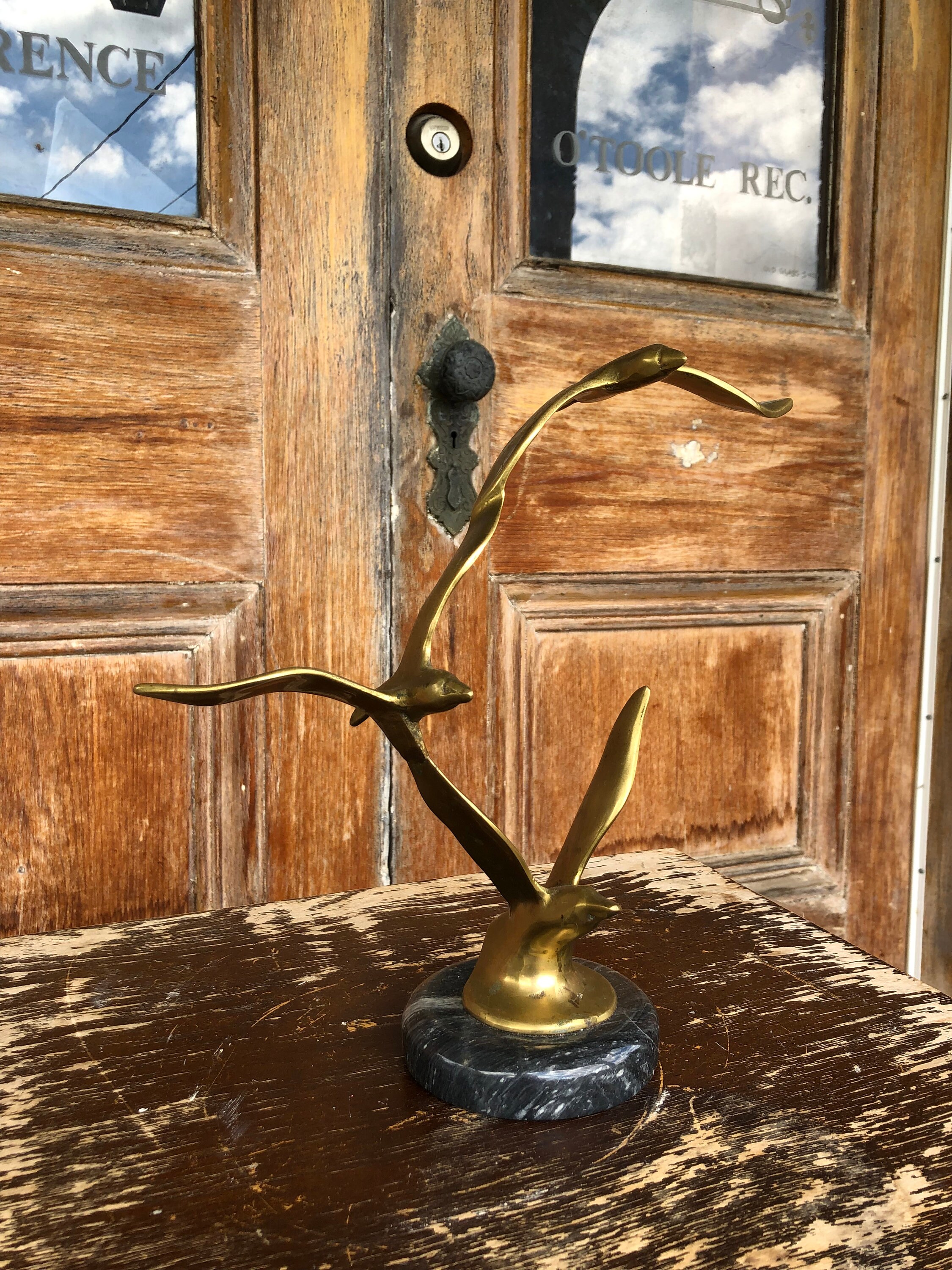 Vintage Brass Statue of Flying Birds on Marble Base - Bird Brass Statue ...