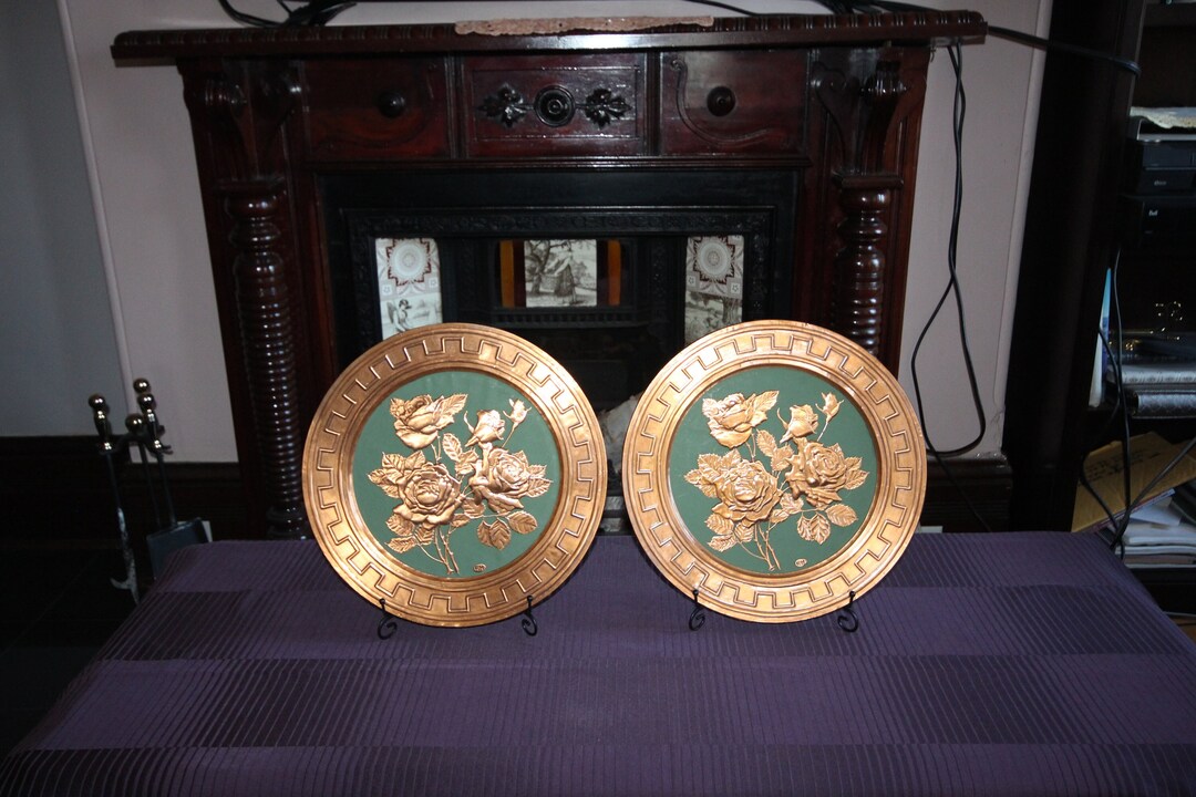 Vintage Decorative Plate - Vintage Handmade Large Round Floral Embossed ...