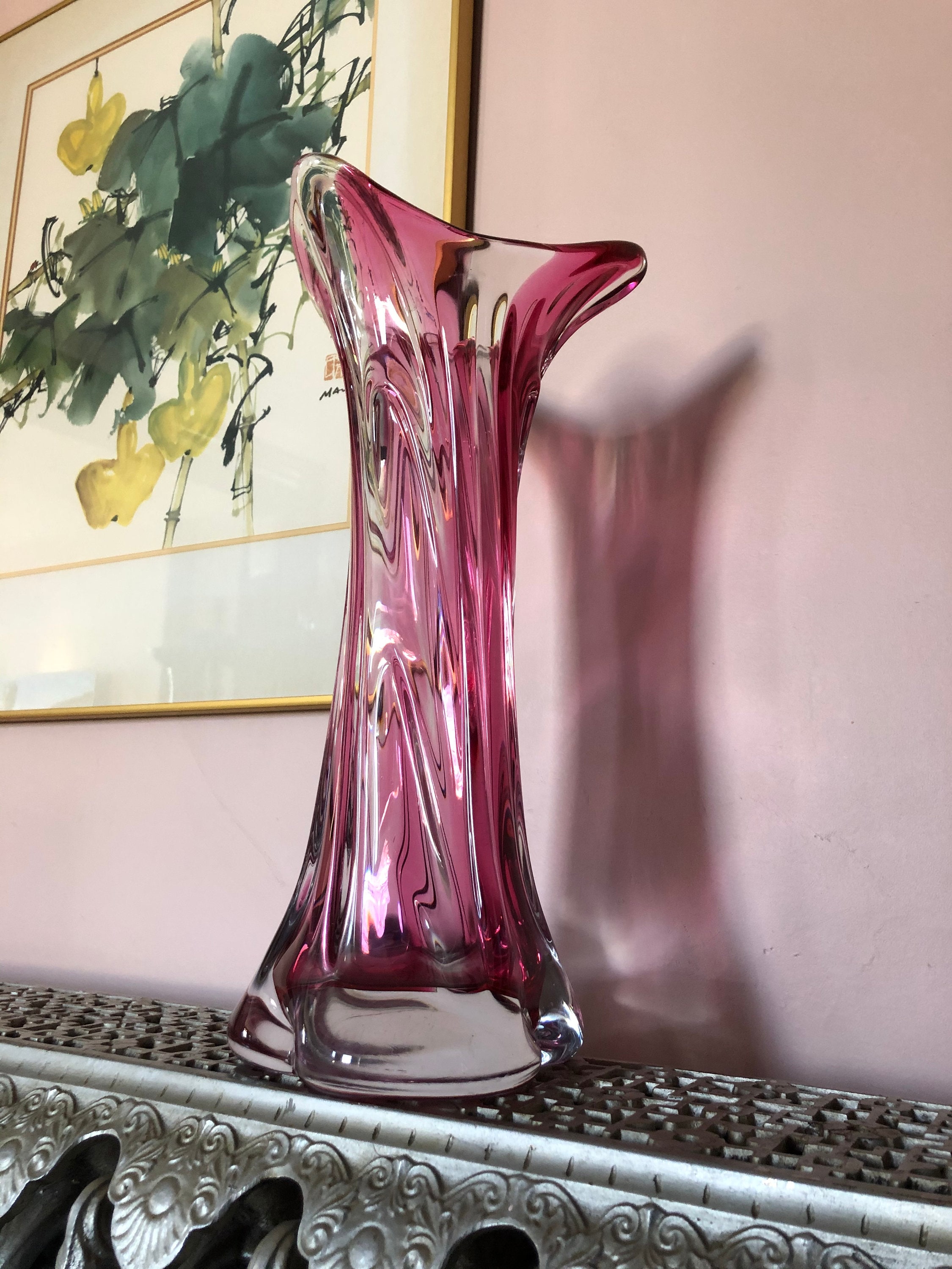 Vintage Vase - Pink Vase - Pink Tall Vase - Pink Heavy Amethyst Crystal ...