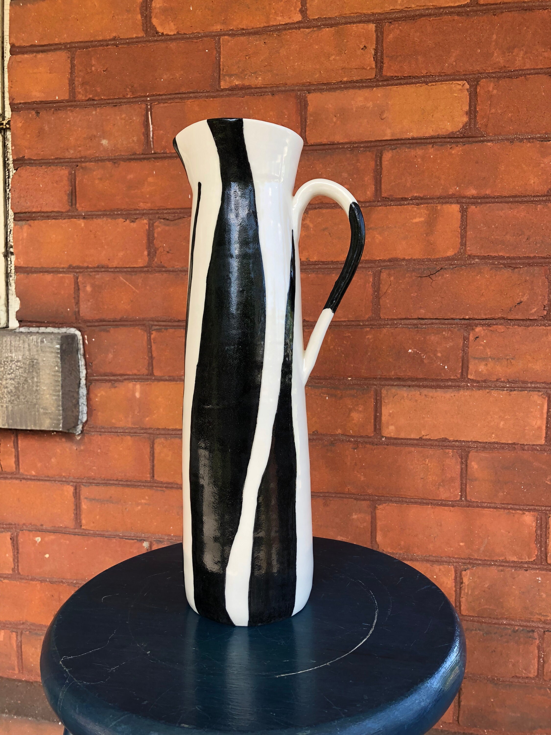 Flower Pitcher Flower Vase Hand Made Zebra Print Stoneware Pitcher ...