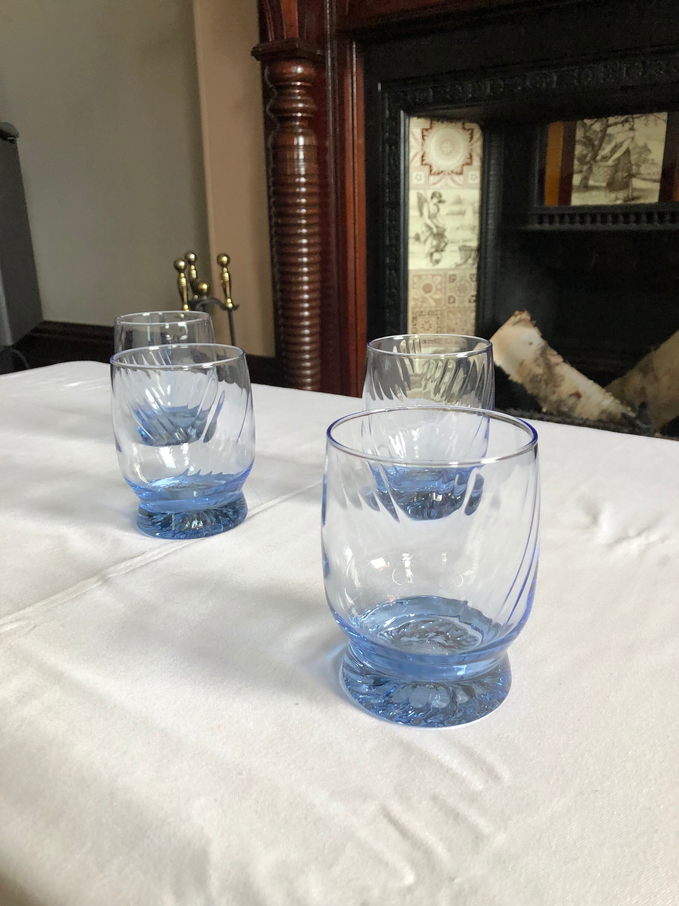 Set Of Vintage Blue Glasses Set Of 4 Old Fashioned Liquor Vintage 7590