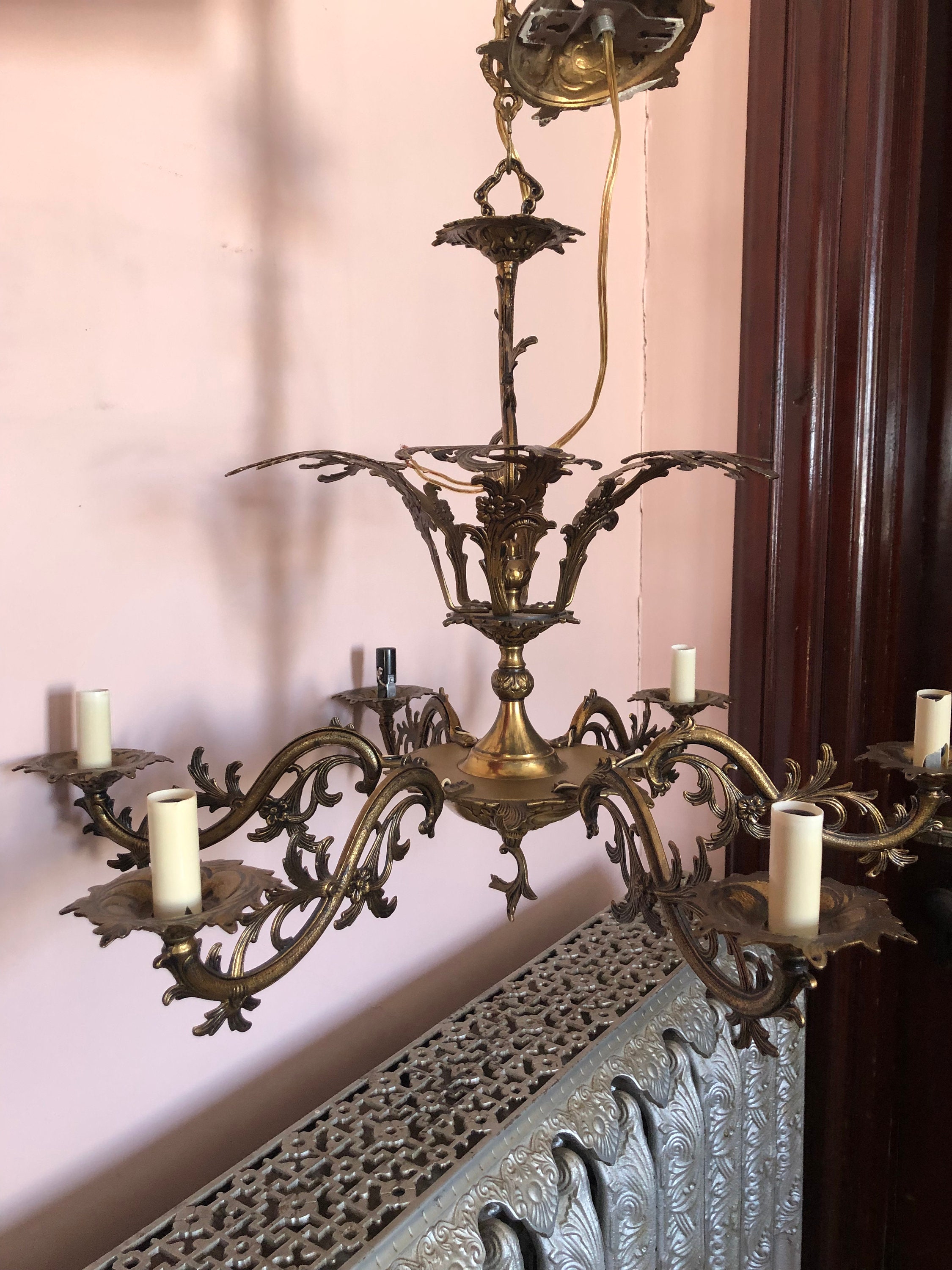 Vintage Big Chandelier - Vintage Brass Chandelier - Vintage Metal Gold ...