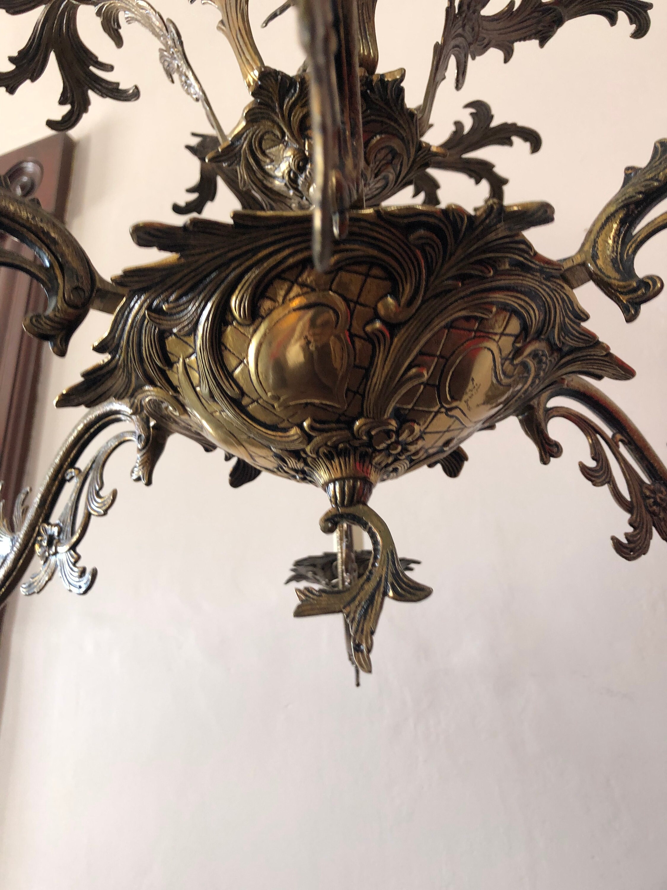 Vintage Big Chandelier - Vintage Brass Chandelier - Vintage Metal Gold ...