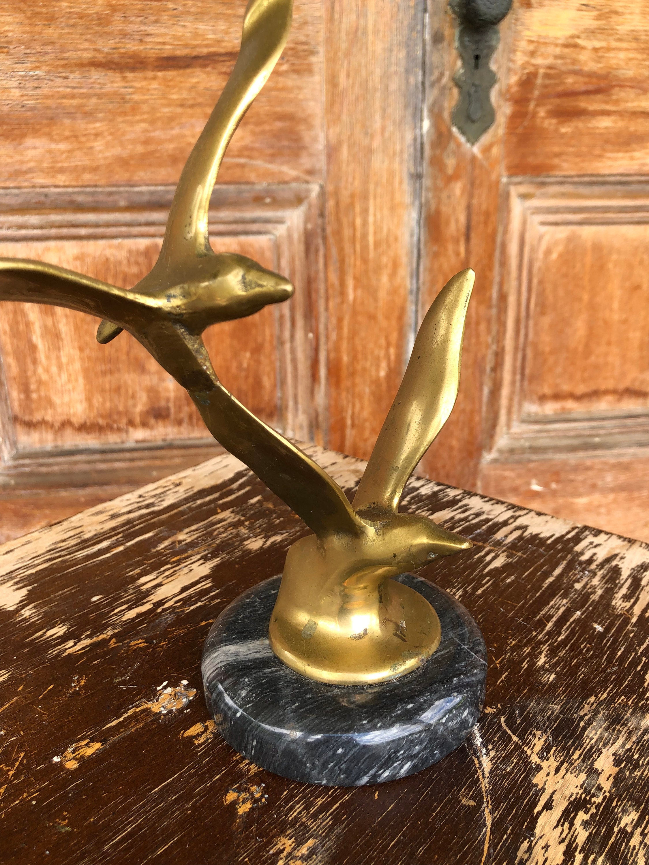 Vintage Brass Statue of Flying Birds on Marble Base - Bird Brass Statue ...