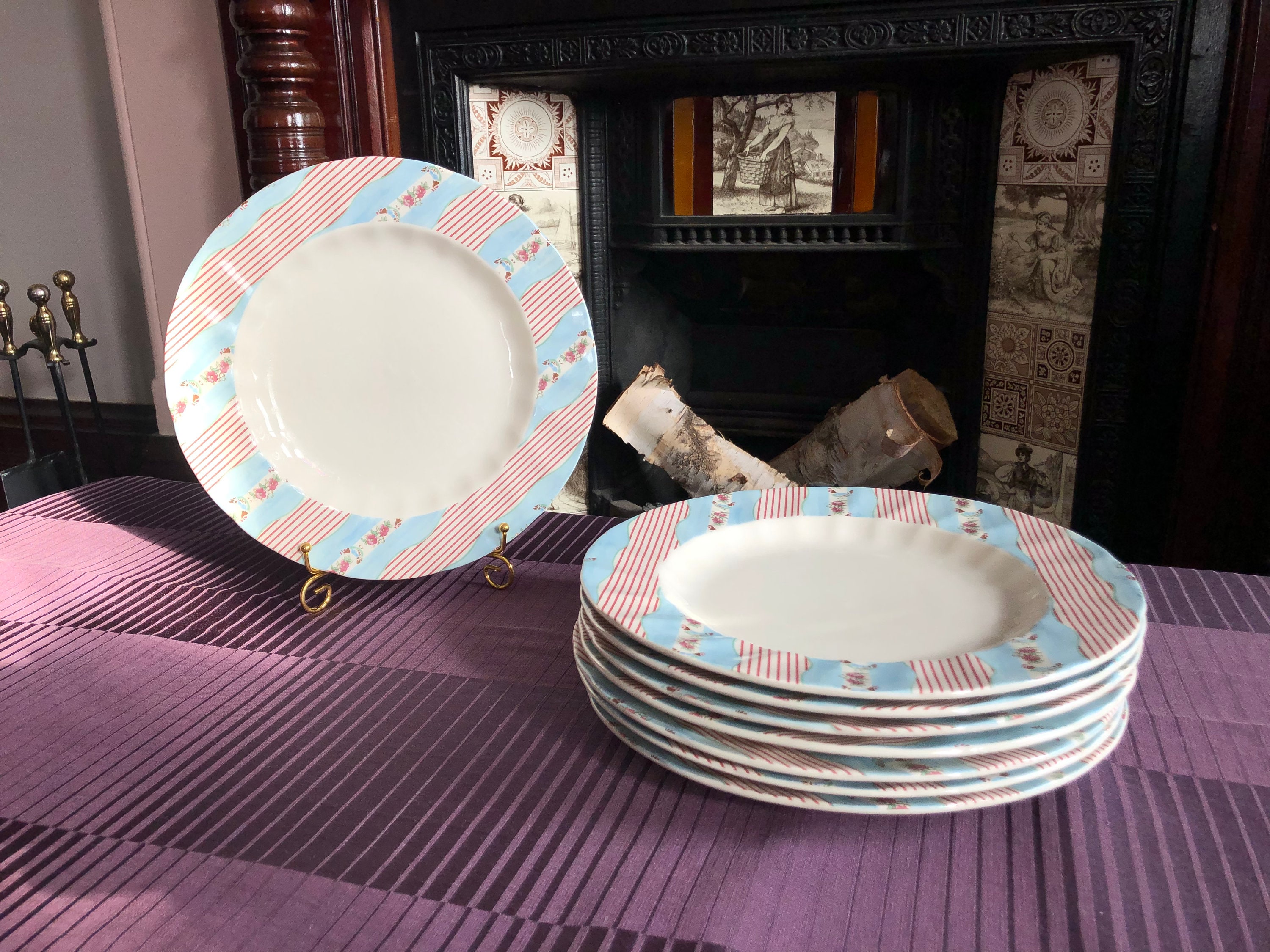 Vintage Plates - Set of 8 Johnson Brothers Farmhouse Chic (silky Stripe ...