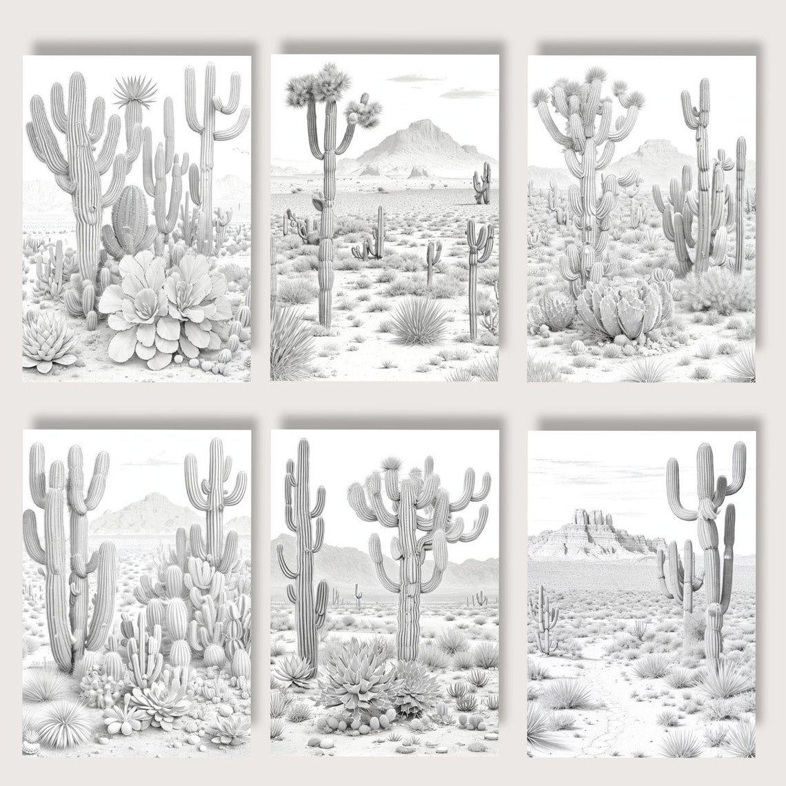 50 Blooming Desert Coloring Pages for Adults and Kids,cactus Digital ...