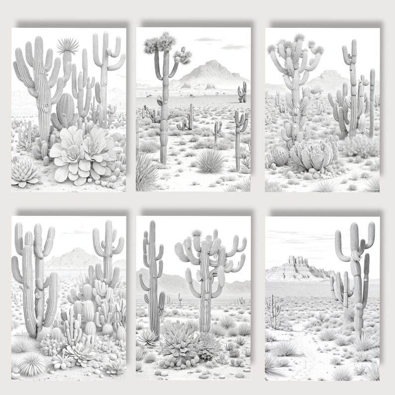 50 Blooming Desert Coloring Pages for Adults and Kids,cactus Digital ...
