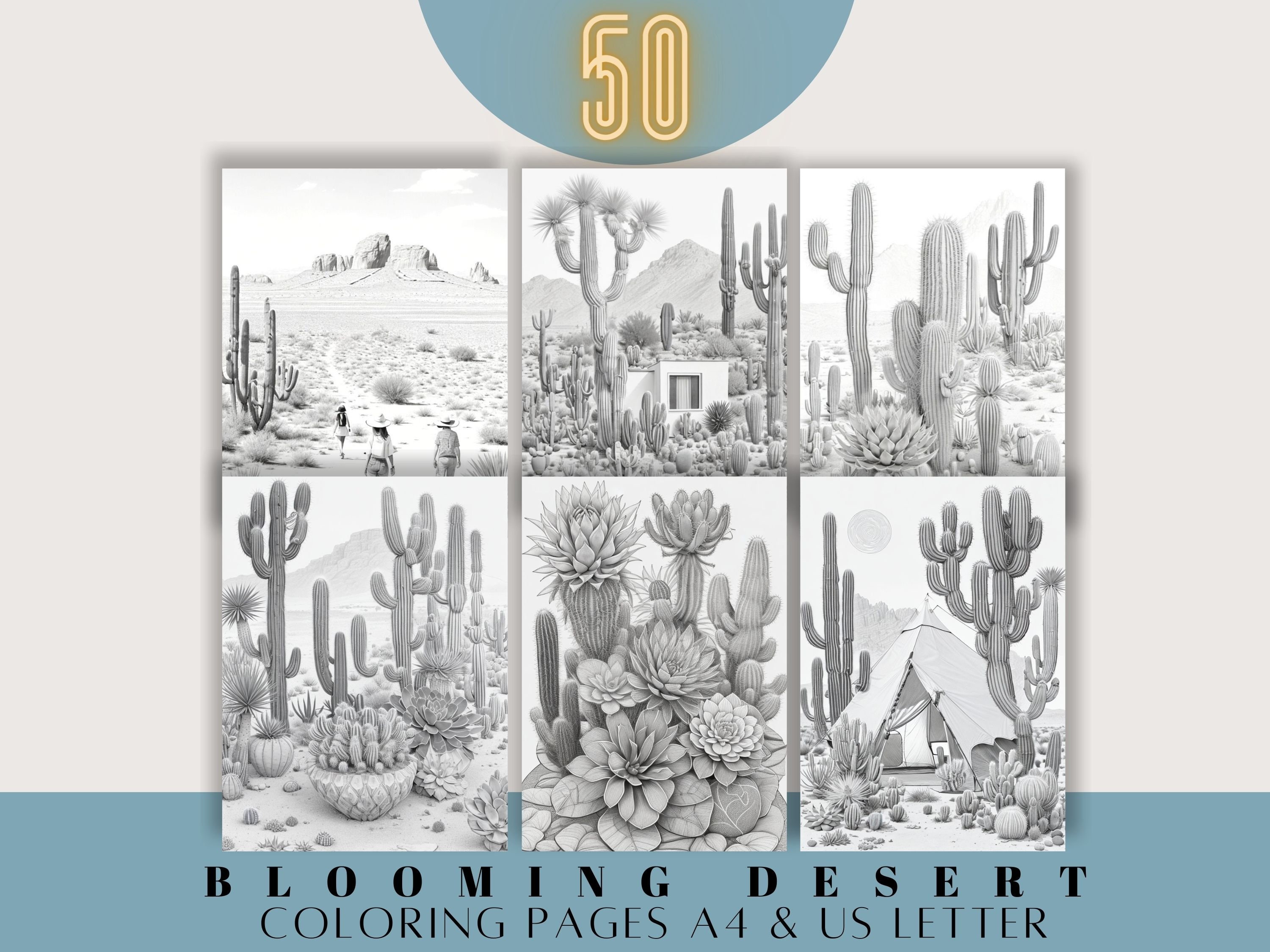 50 Blooming Desert Coloring Pages for Adults and Kids,cactus Digital ...