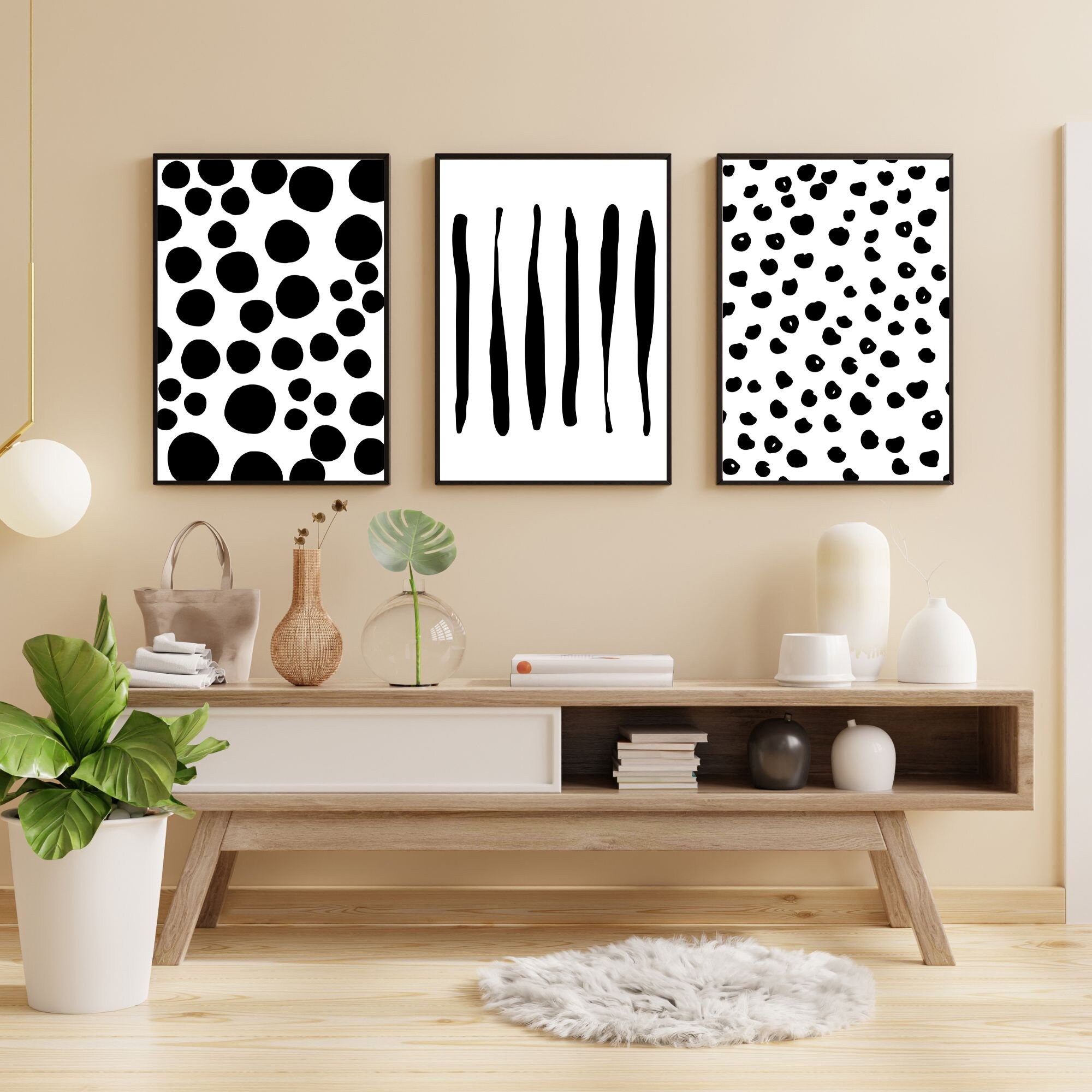 Polka Dots SET OF 3 Wall Prints,black and White Home Decor,minimalist ...