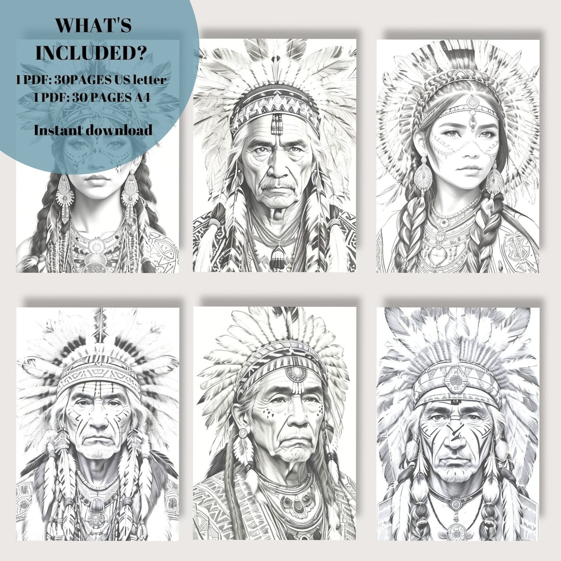 30 Native Americans Coloring Pages Bundle for Adults Teen Kids,digital ...