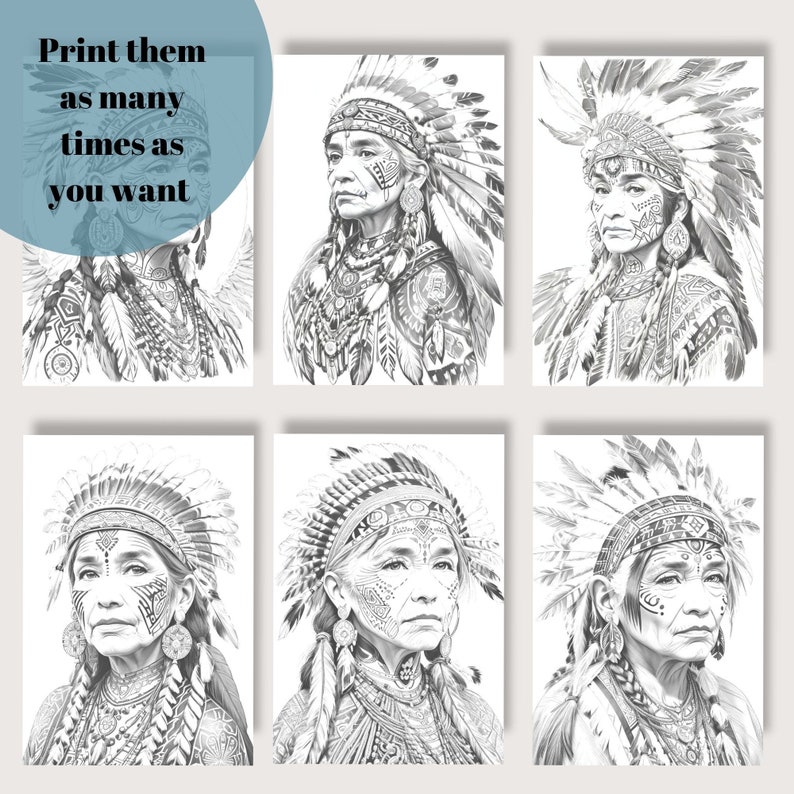 30 Native Americans Coloring Pages Bundle for Adults Teen Kids,digital ...