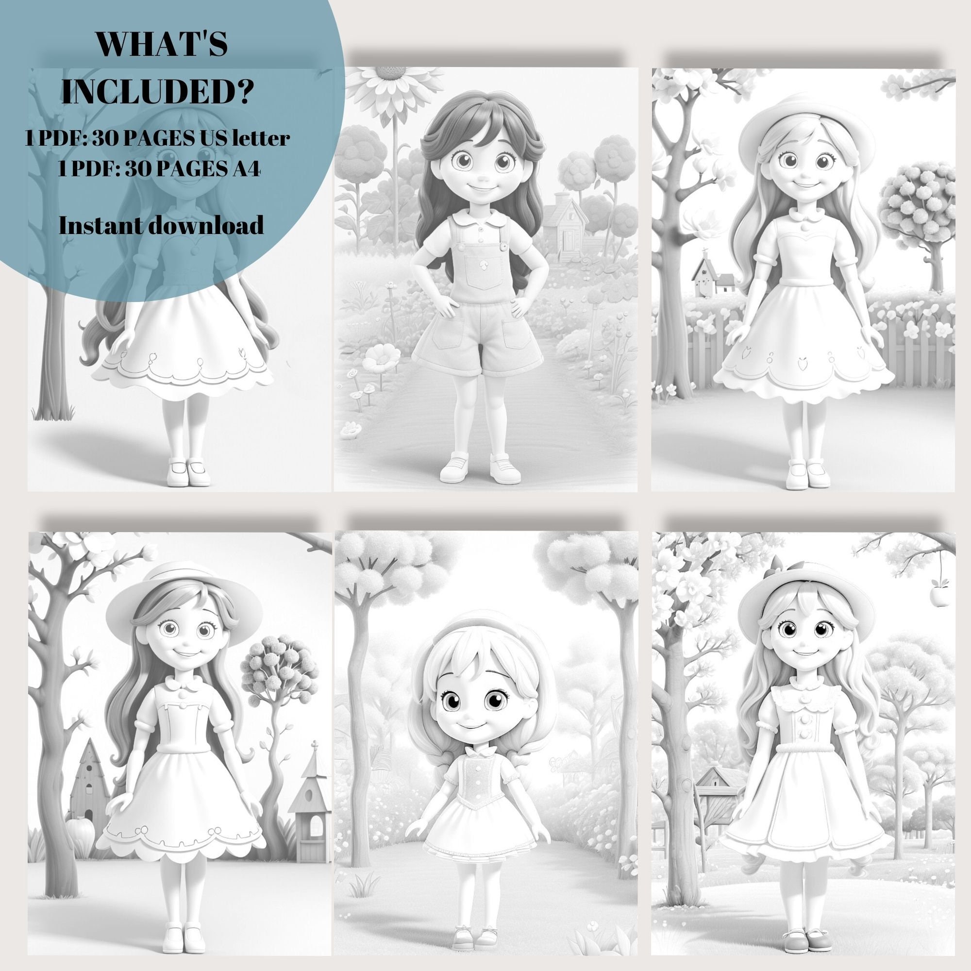 30 Cute Doll Coloring Page for Kids,gift Who Loves to Color,coloring ...