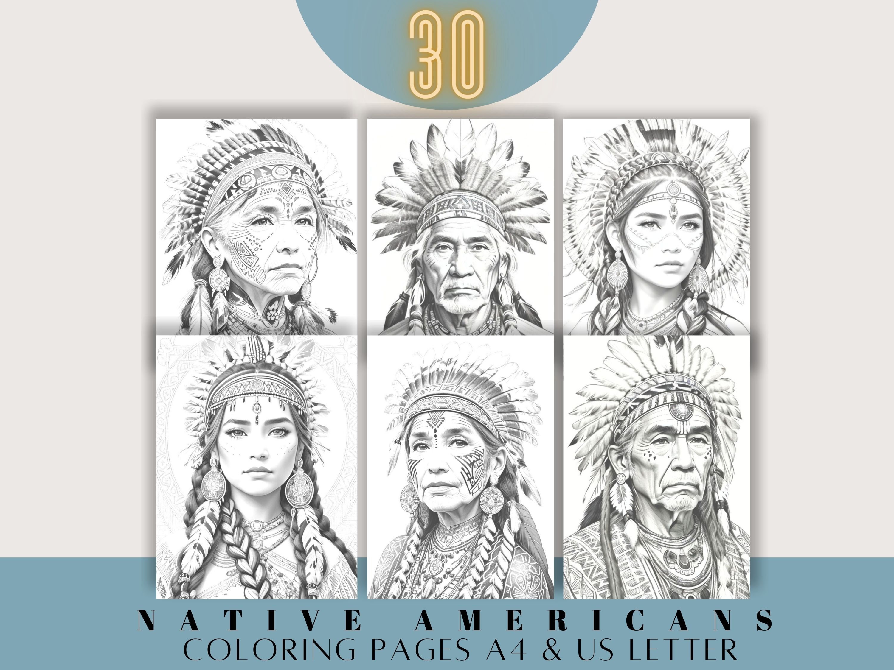 30 Native Americans Coloring Pages Bundle for Adults Teen Kids,digital ...