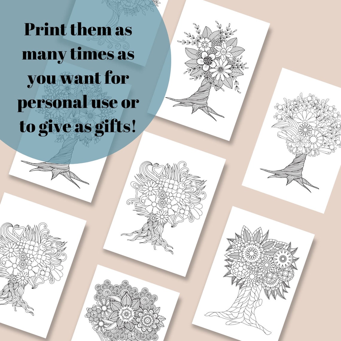 50 Coloring Pages for Adults Teen Kids, Flower Line Pattern,digital ...