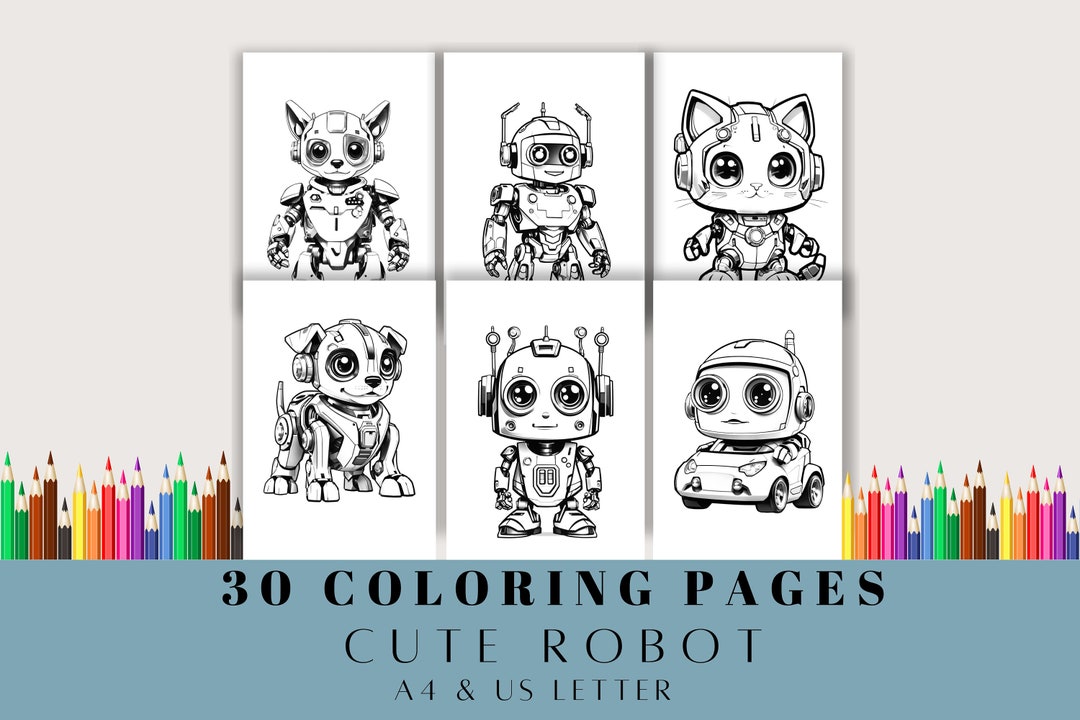30 Cute Robots Coloring Pages for Kids,gift for Kids,digital Coloring ...