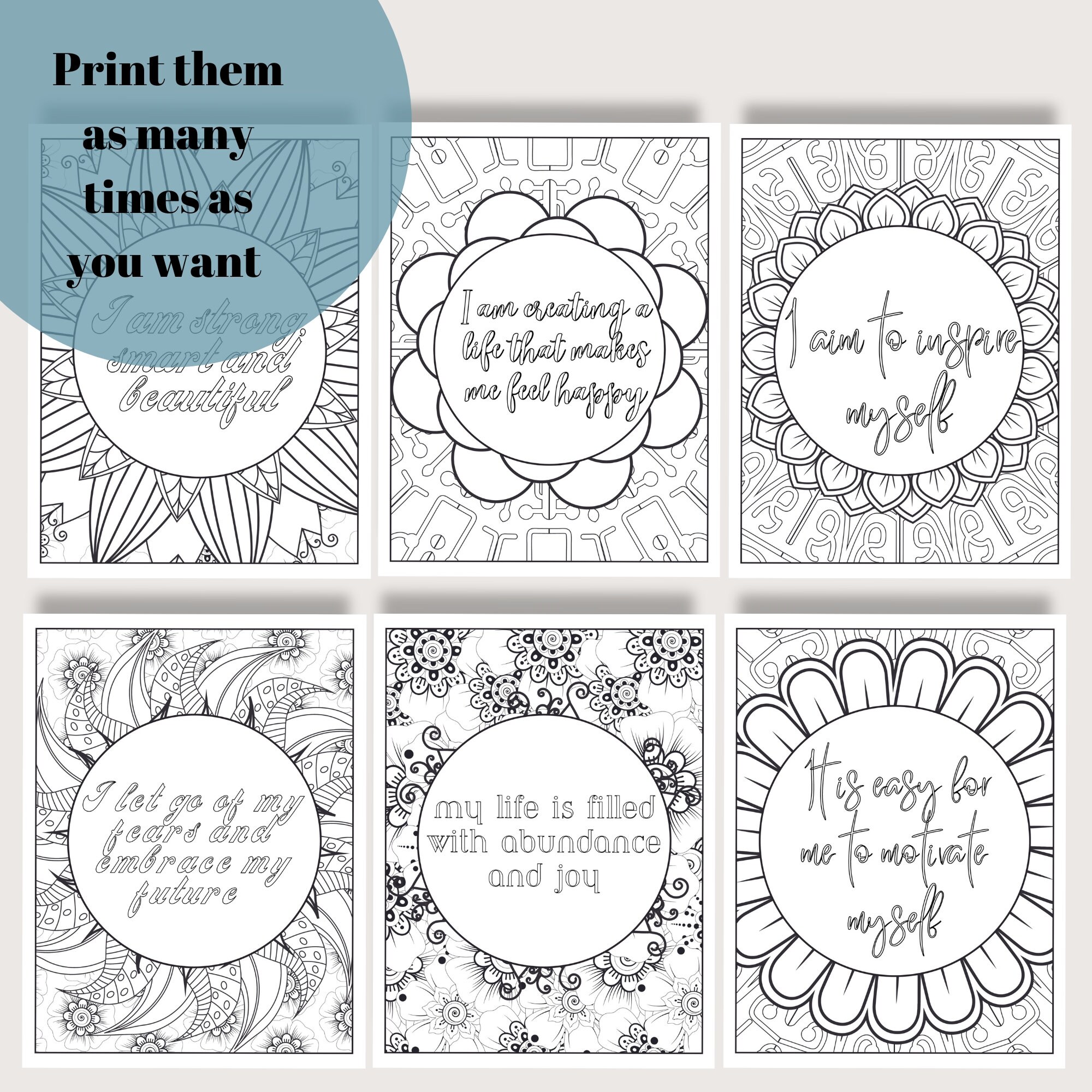 50 Self Love Mandala Coloring Pages,minimalist Affirmation Coloring ...