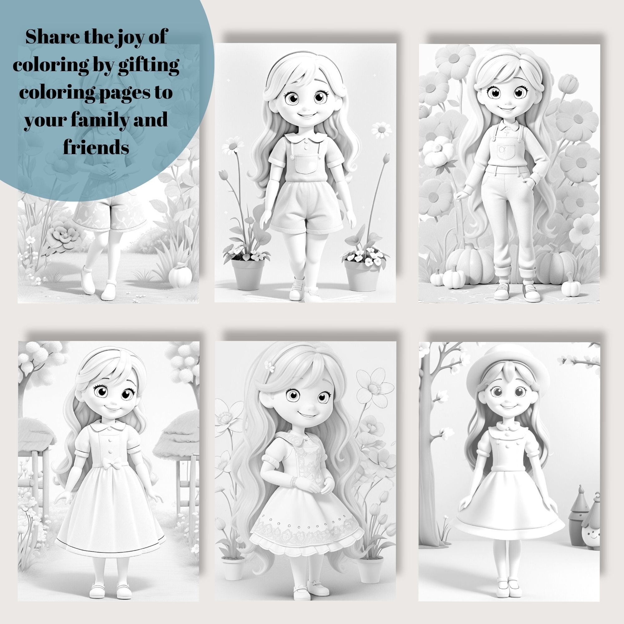 30 Cute Doll Coloring Page for Kids,gift Who Loves to Color,coloring ...