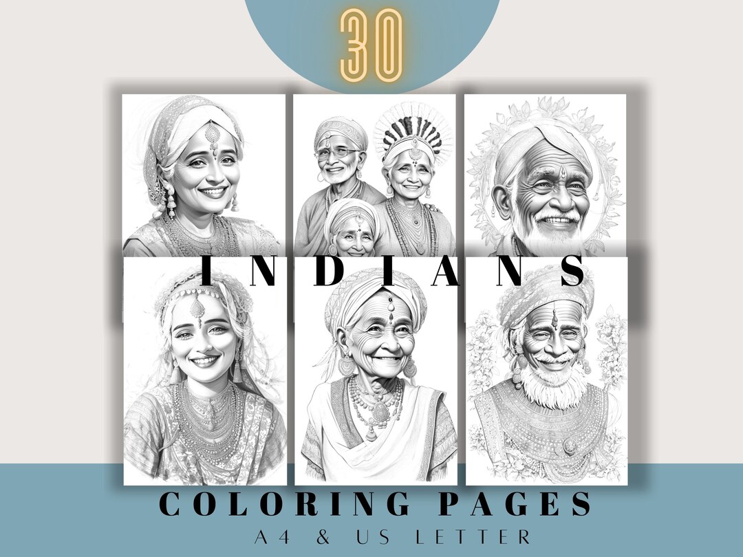 30 Indian People Coloring Pages Bundle for Adults,digital Coloring ...