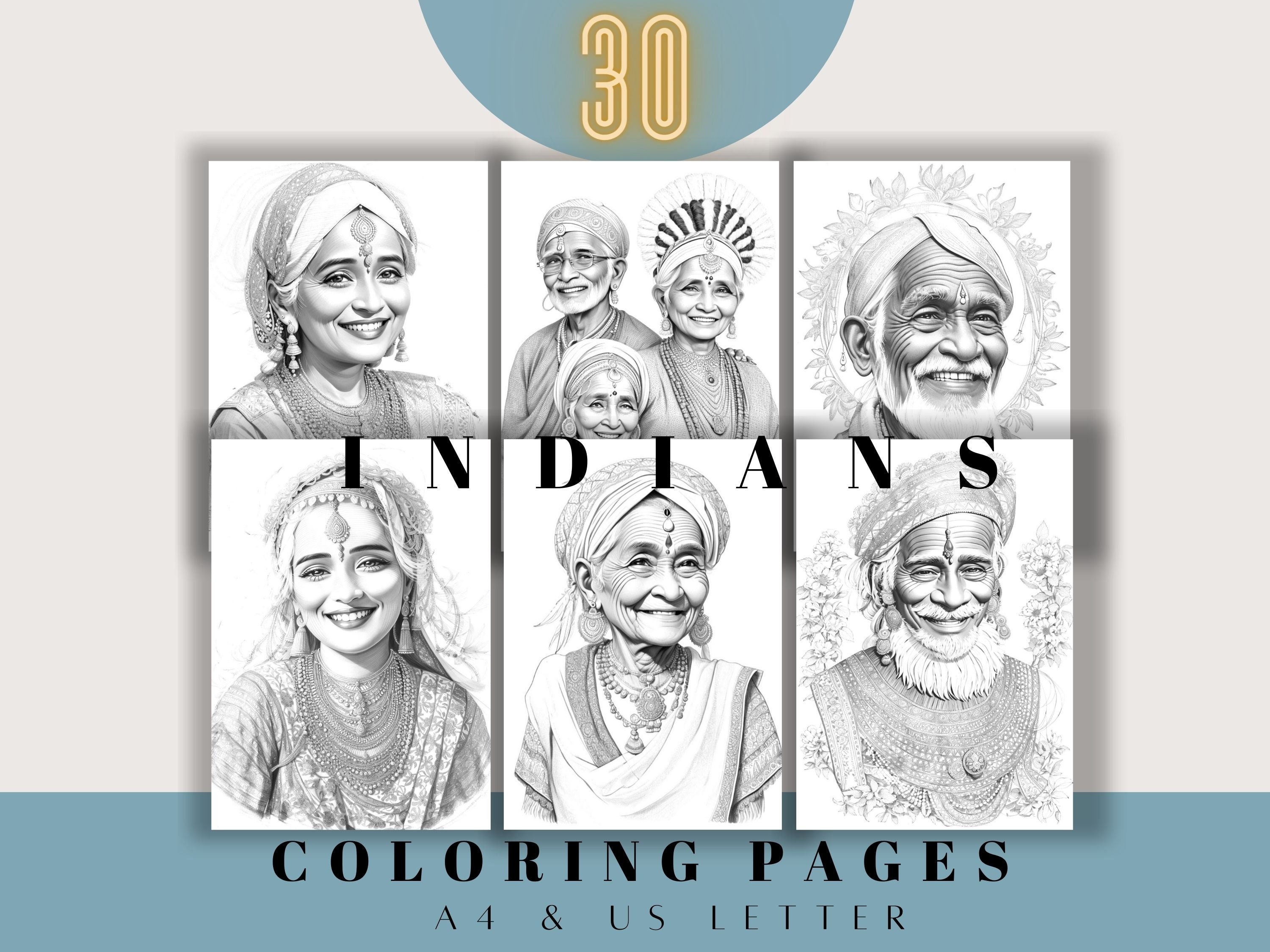 30 Indian People Coloring Pages Bundle for Adults,digital Coloring ...