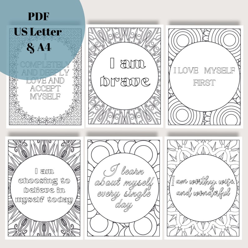 50 Self Love Mandala Coloring Pages,minimalist Affirmation Coloring ...