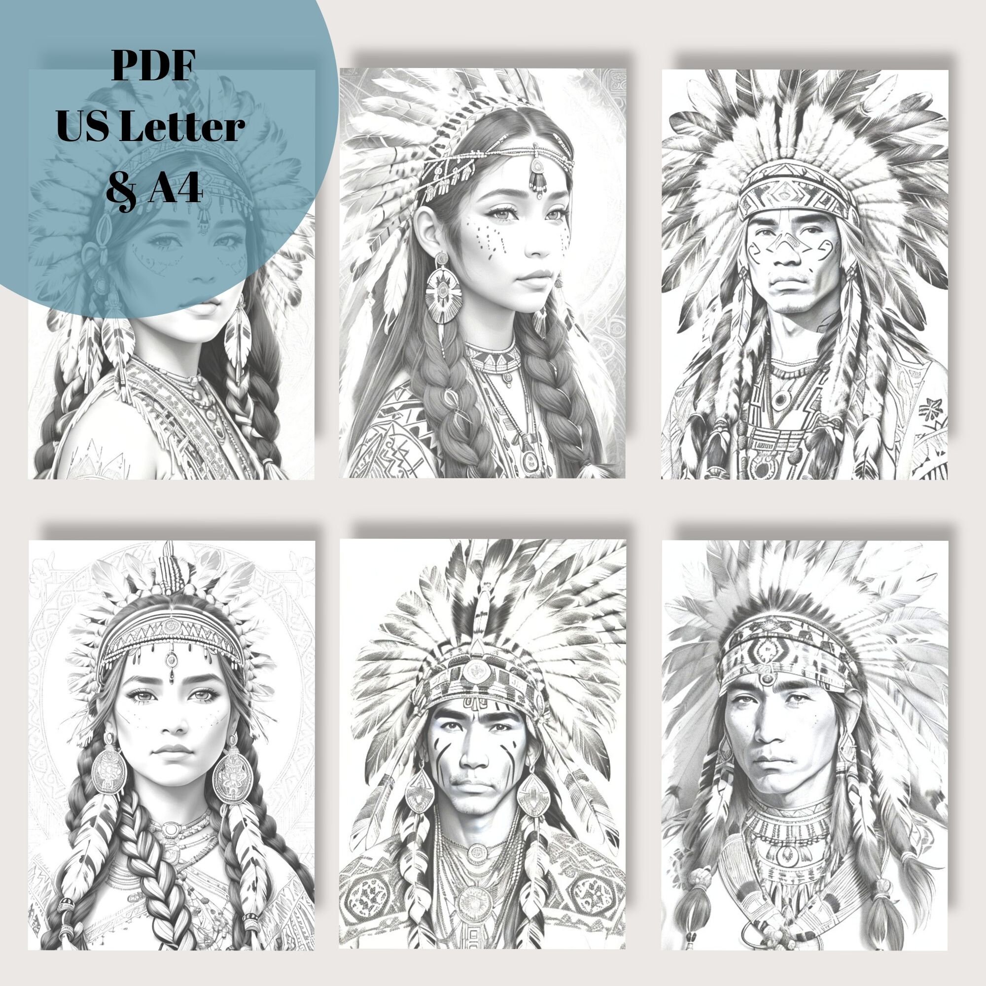 30 Native Americans Coloring Pages Bundle for Adults Teen Kids,digital ...
