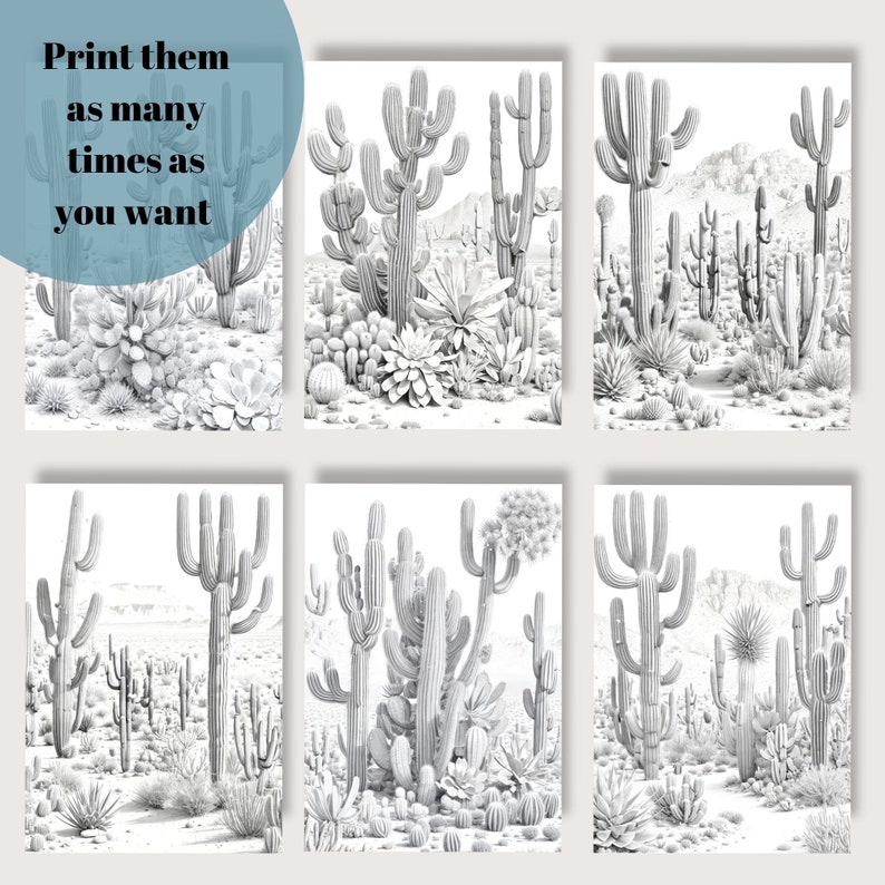 50 Blooming Desert Coloring Pages for Adults and Kids,cactus Digital ...