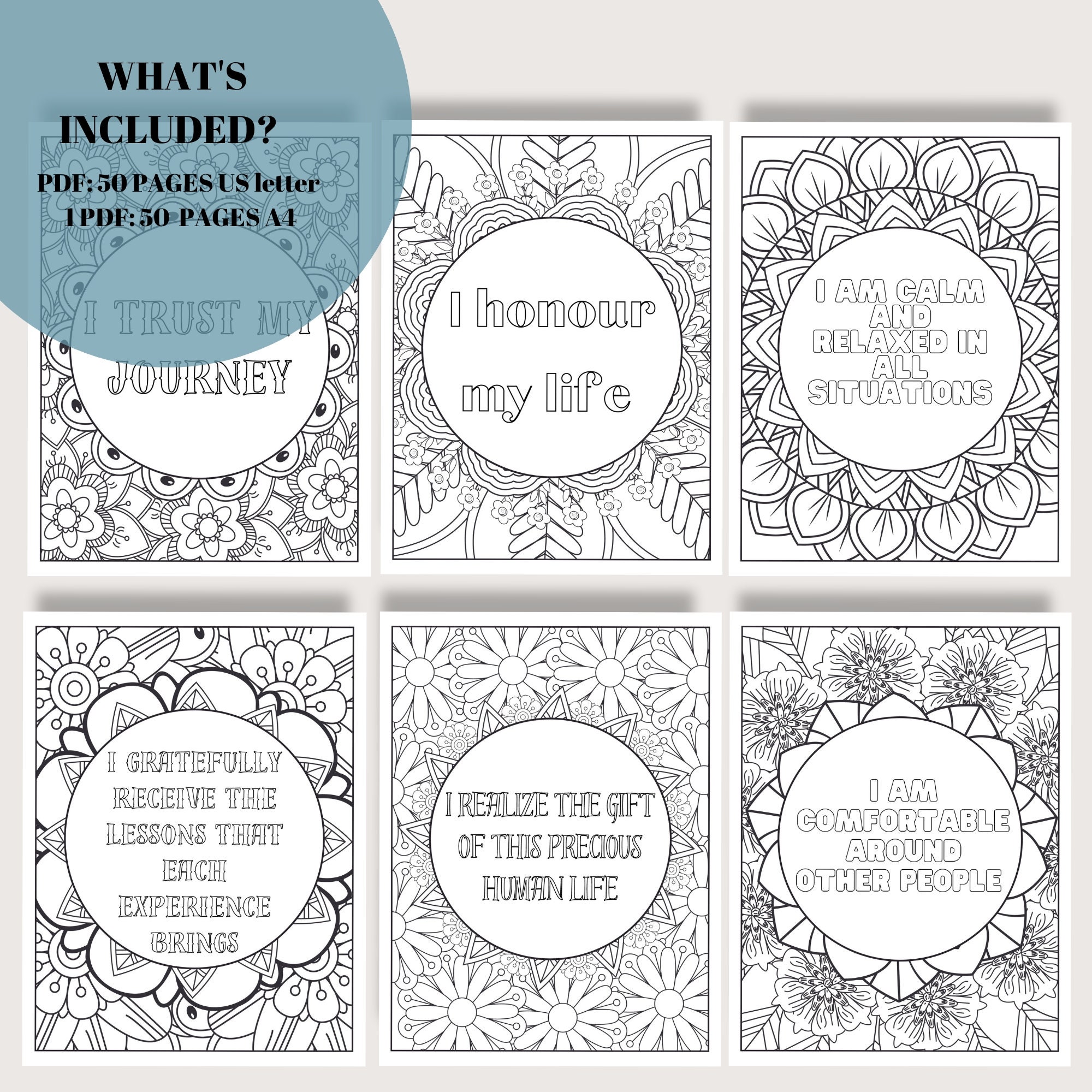 50 Self Love Mandala Coloring Pages,minimalist Affirmation Coloring ...