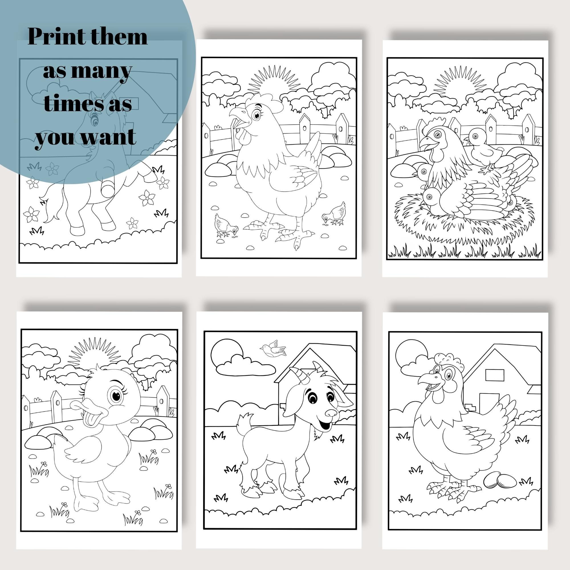 30 Cute Farm Animals Coloring Pages for Kids,gift for Kids,farm Life ...