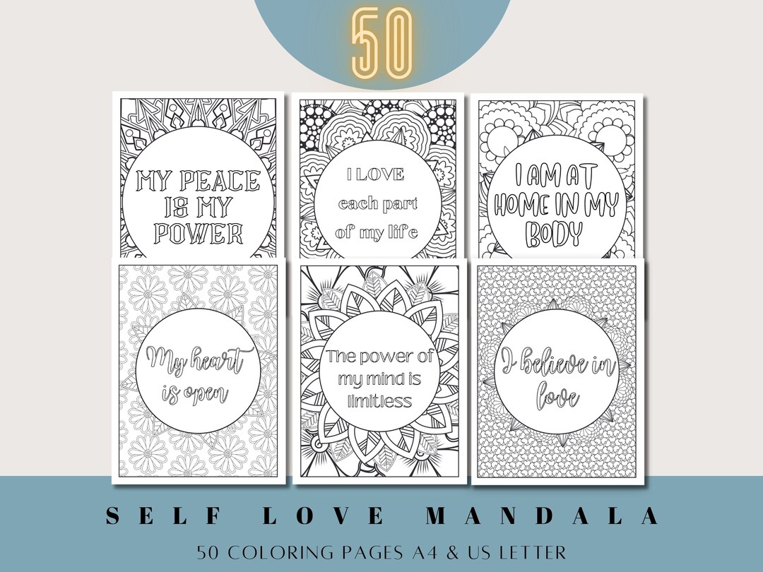 50 Self Love Mandala Coloring Pages,minimalist Affirmation Coloring ...