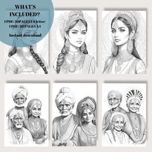 30 Indian People Coloring Pages Bundle for Adults,digital Coloring ...