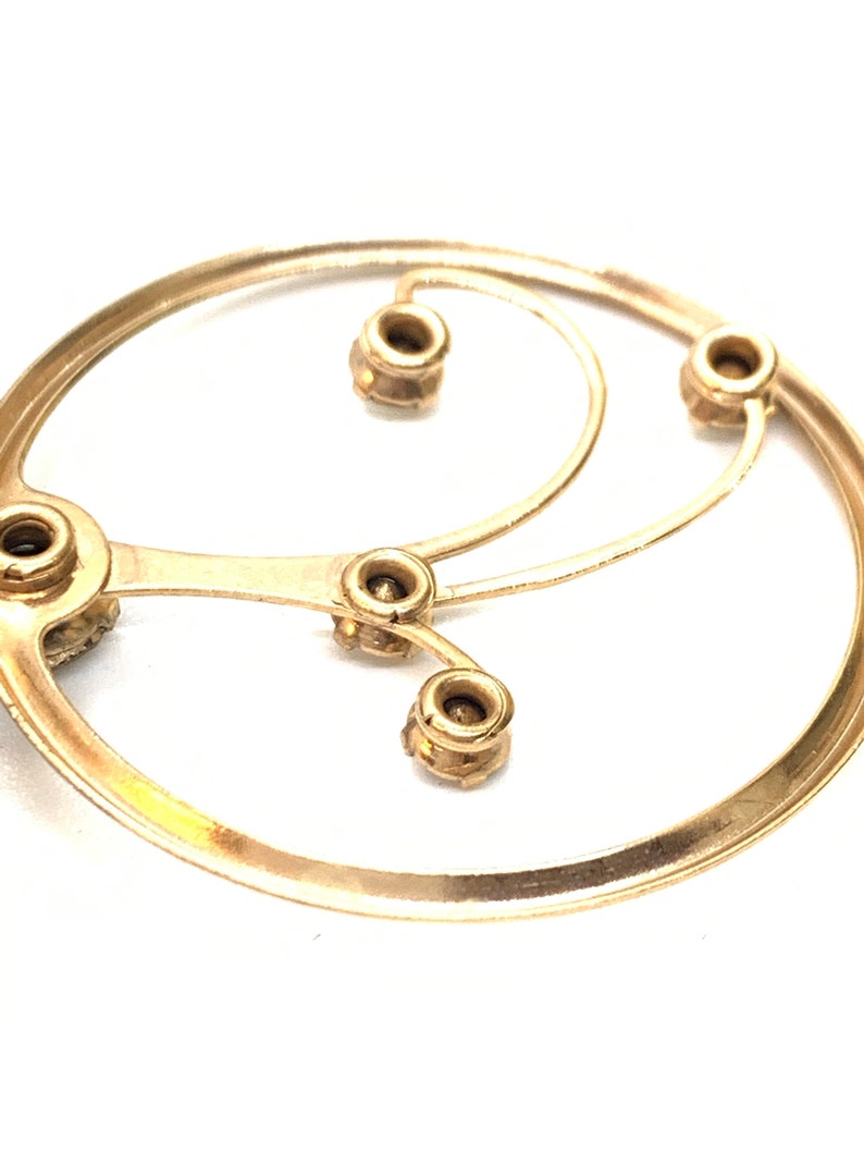 Vintage Gold Tone Bow With Dangling Circle With Swirl and Rhinestone ...