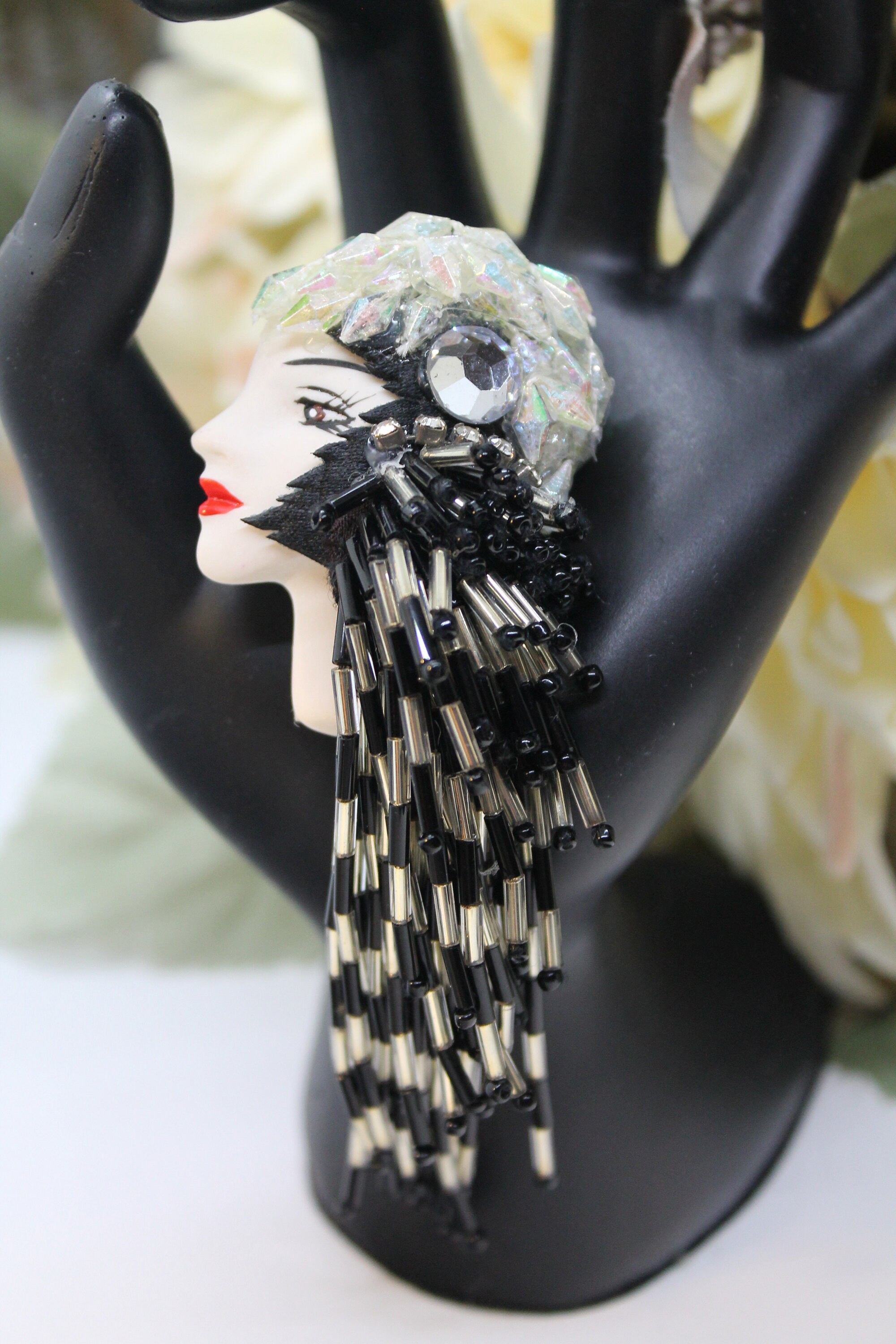 Vintage Lady Head Beaded Flapper Brooch - Etsy