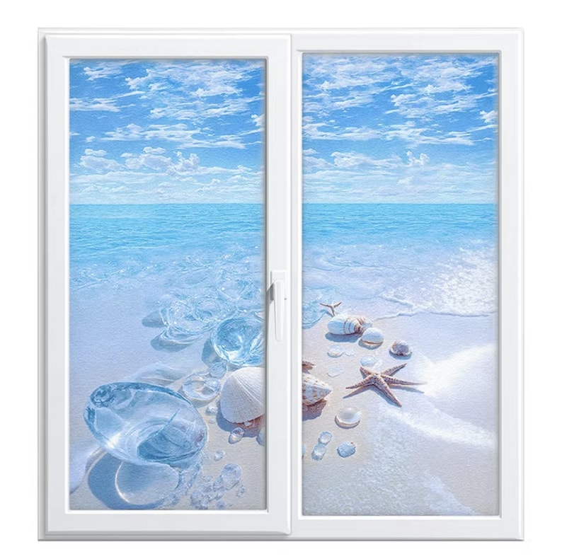 Ocean Pattern Static Cling Window Suncatcher Film, UV Protection Home ...