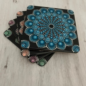 Hand Painted Wooden Coasters/dot Art Mandala Coasters/four Inch Square ...