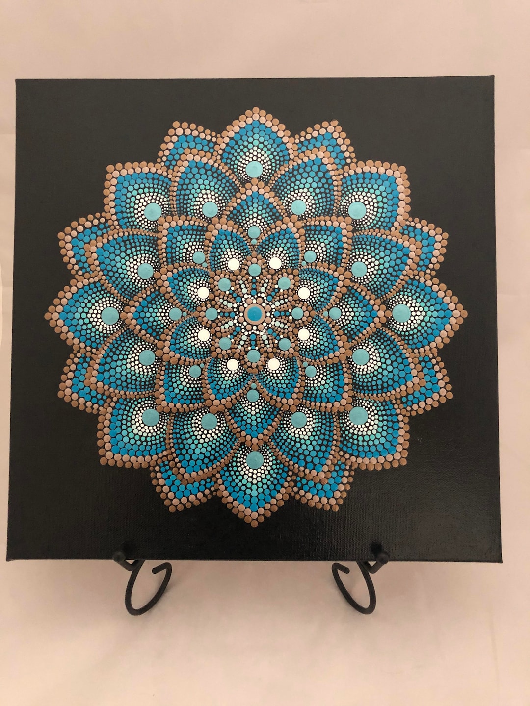 Blue Mandala Flower Canvas Painting - Etsy