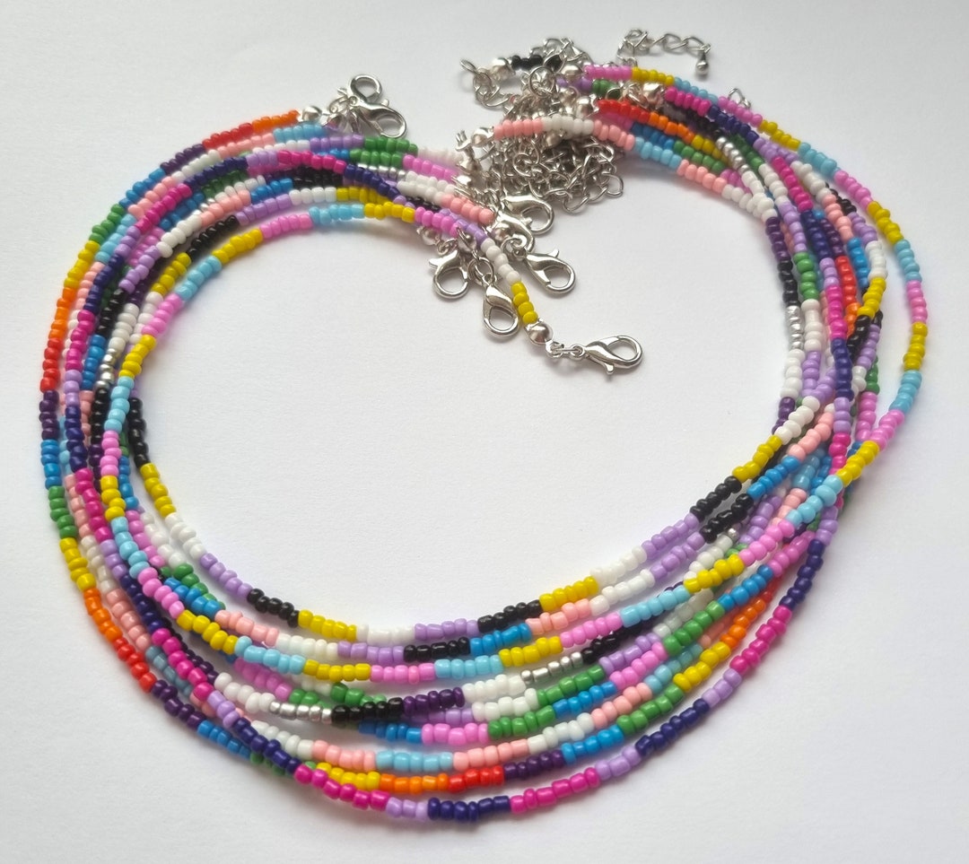 Beaded Necklace Multicolour Choker Small Beads | Handmade| LGBTQ+ Flag ...