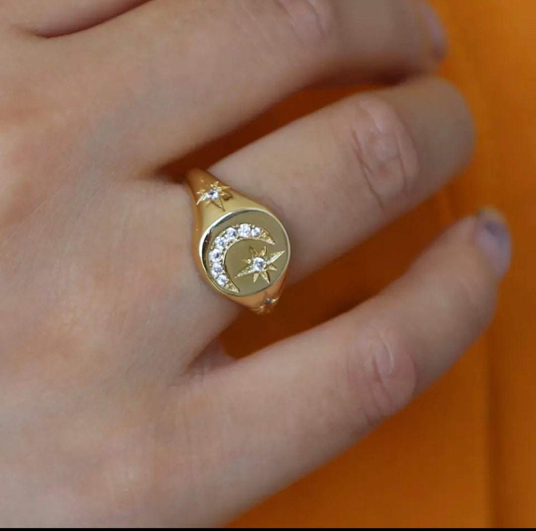 Hip Hop CZ Crecent Moon Northstar Ring for Boys Men Gold Color Finger Jewelry Iced Out High ...