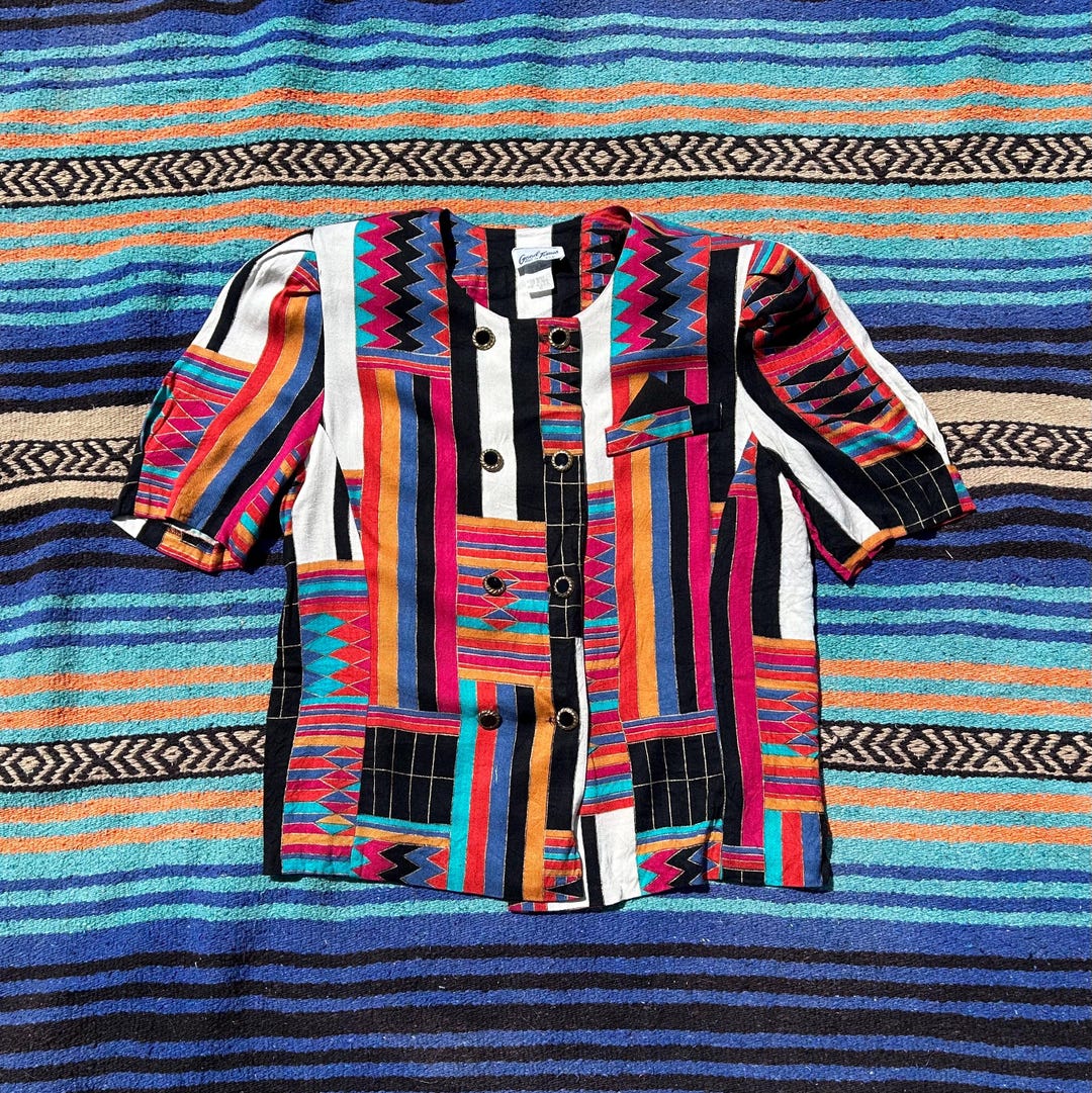 Vintage 1980s Funky Southwestern Blouse, Womens Medium, Made in USA ...