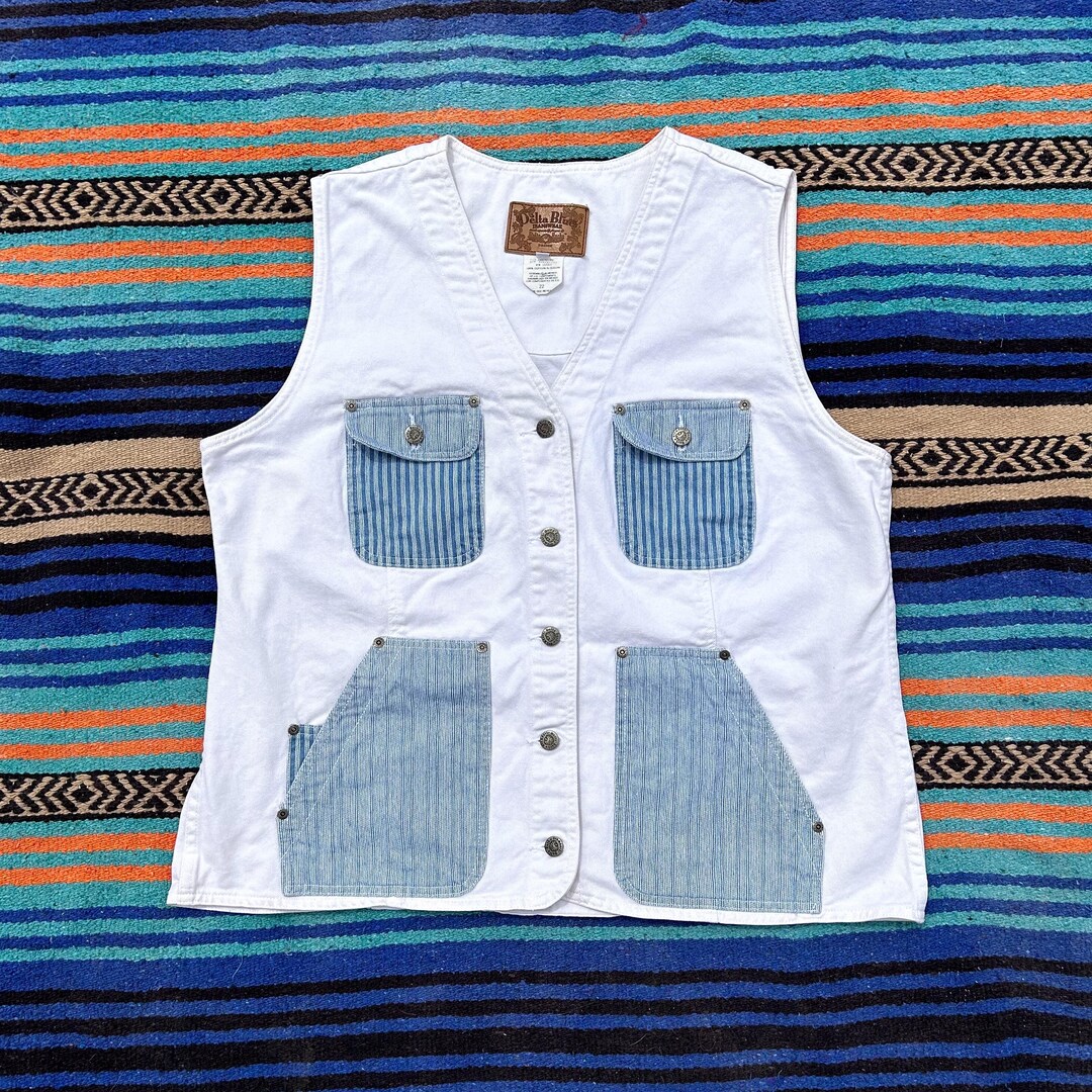 Vintage 1990’s Delta Blues Denim Vest, Women’s 2X, Patchwork Styled ...