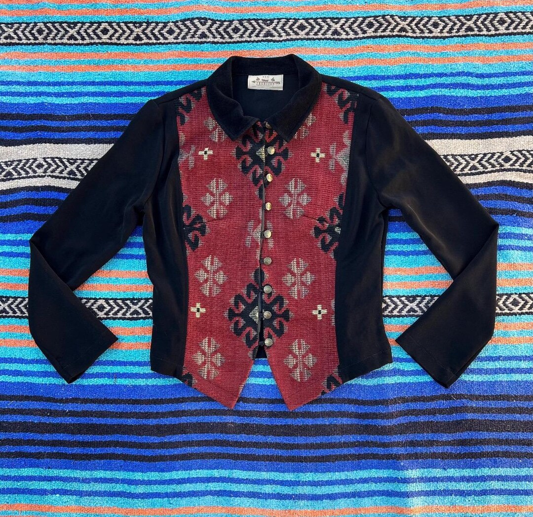 Vintage Southwestern Woven Blazer With Buffalo Nickle Buttons, Women’s ...
