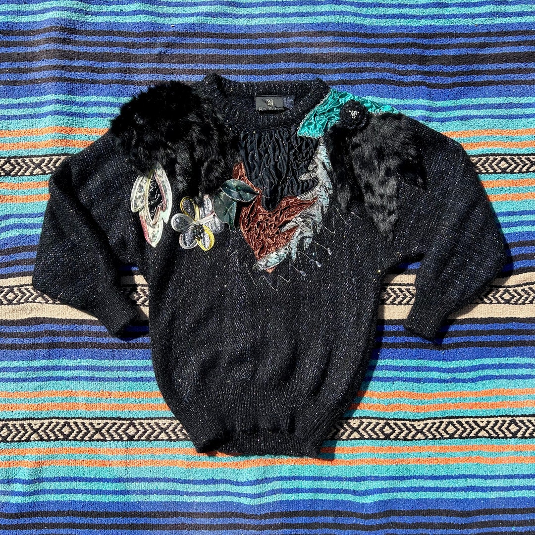 Vintage 1980 Fully Fashion Gaudy Ugly Sweater With Woolmohair, Womens ...
