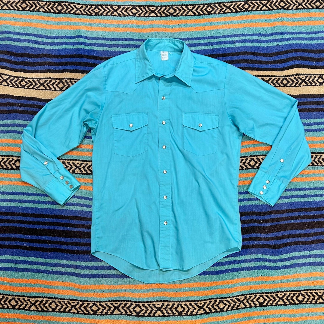 Vintage Blue Western Pearl Snap, Men’s Small, Light Weight Long Sleeve ...