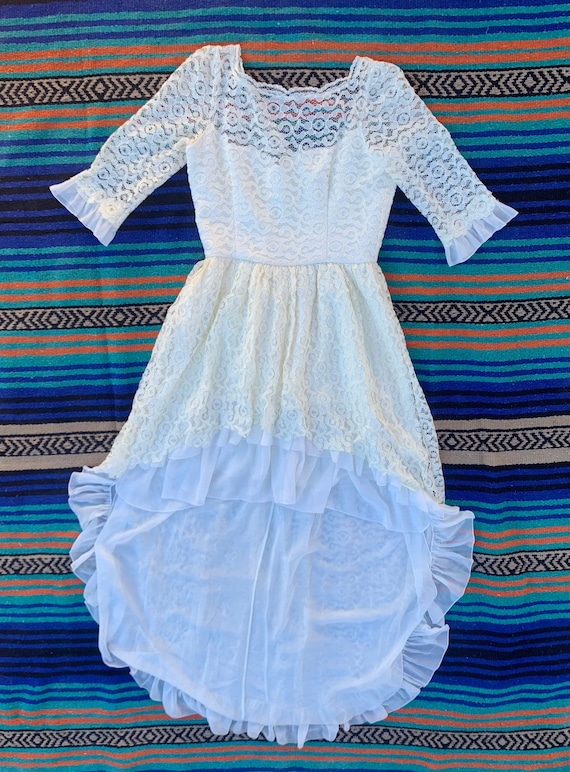 Vintage Handmade Lace Country Ruffle Hi-Low Wedding P… - Gem
